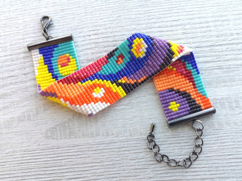 Abstract Colorful Bead Loom Bracelet Pattern, DIY Beaded Geometric ...
