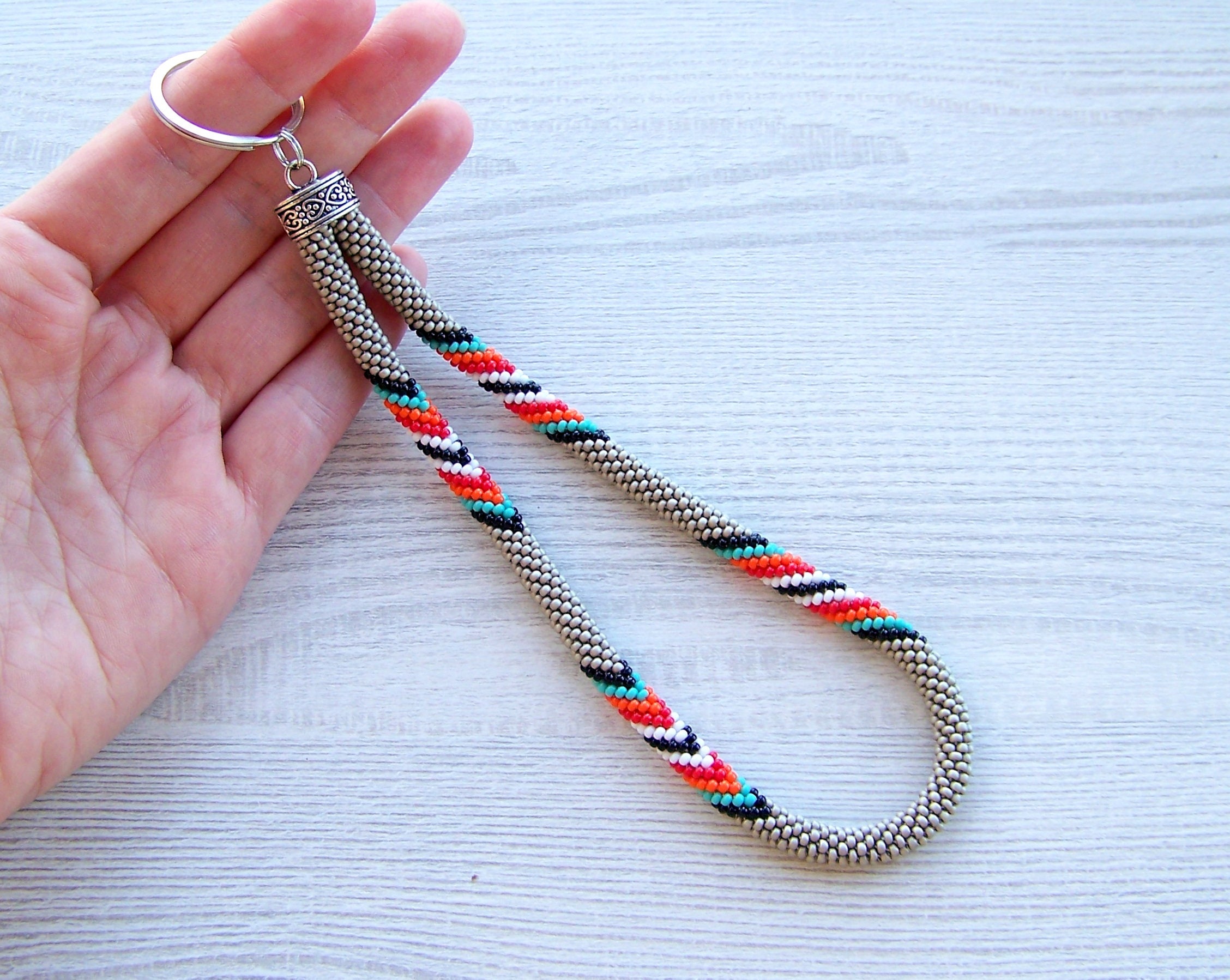 Bead Crochet Native Keychain Pattern, PDF Grey Wristlet Key Fob, Key ...