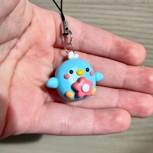 Blue Bird Phone Charm, Cute Polymer Clay Friend With Pink Flower, Small ...