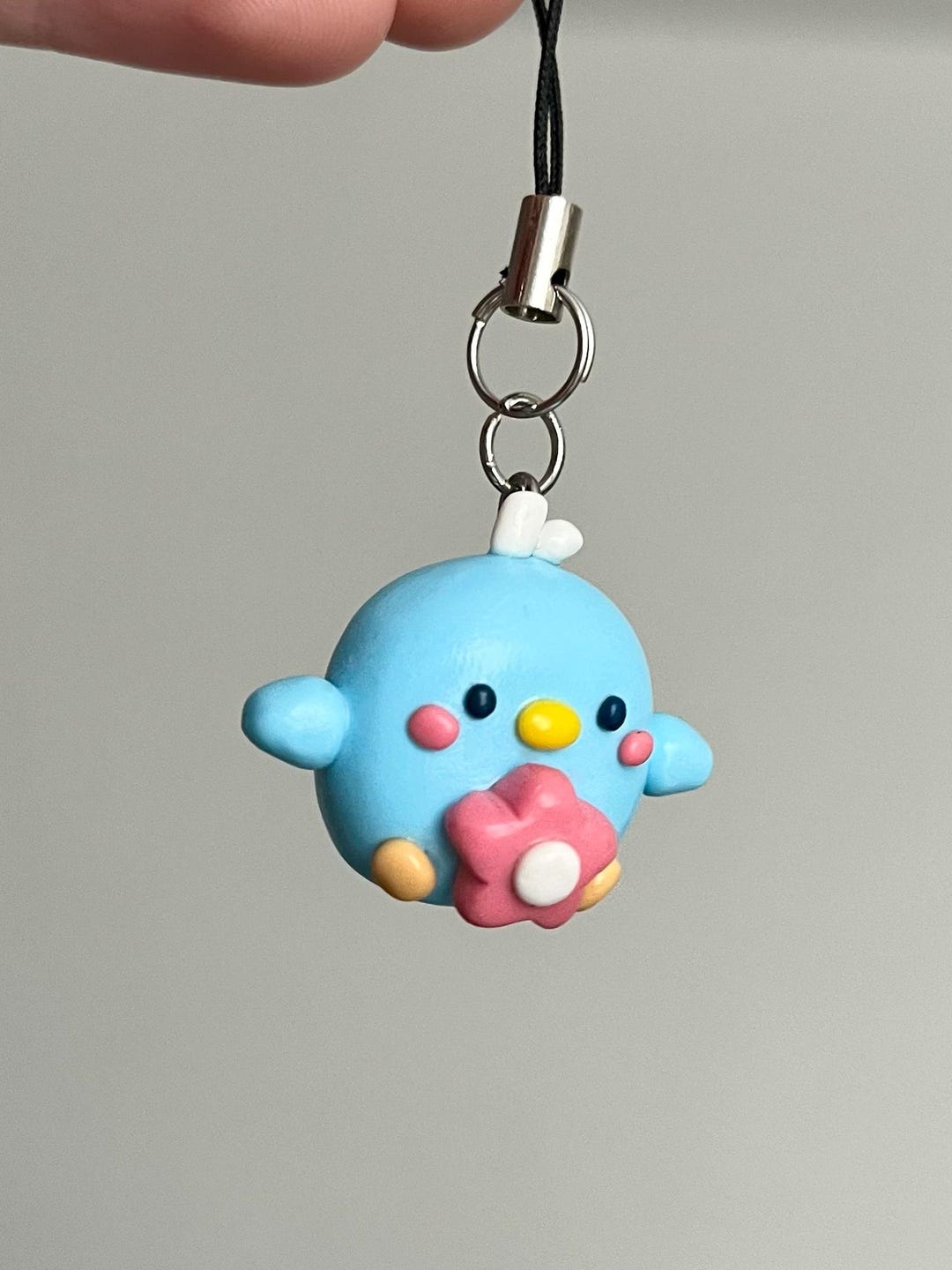 Blue Bird Phone Charm, Cute Polymer Clay Friend With Pink Flower, Small ...