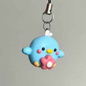 Blue Bird Phone Charm, Cute Polymer Clay Friend With Pink Flower, Small ...