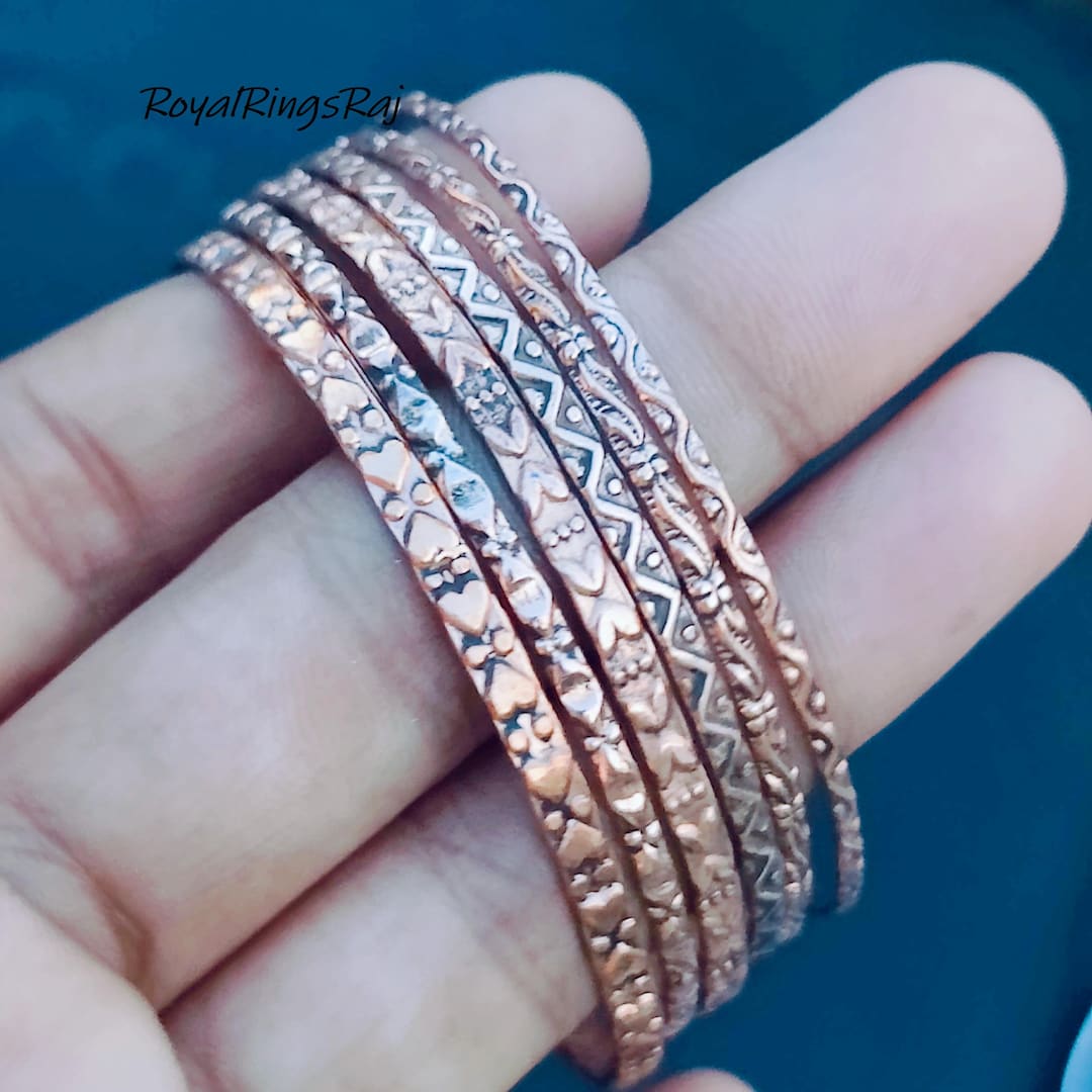 Designer Copper 6 Set of Bangles - Handmade 925 Sterling Copper Bangle ...
