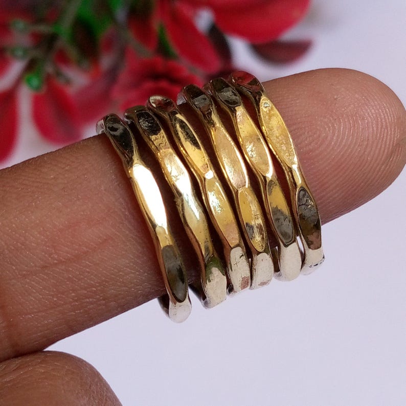 Pure Brass Wire Ring, Set of 6 Stacking Thine Brass Ring, Handmade ...