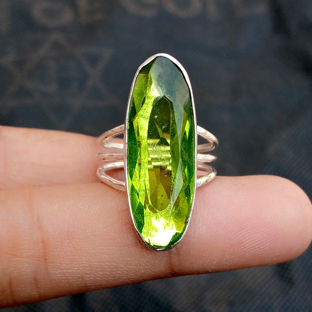 925 Sterling Silver Ring, Anxiety Ring, Handmade Ring, Peridot Gemstone ...