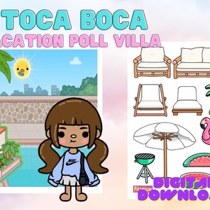 Toca Boca Paper Vacation Pool Villa (all Items)/ Quiet Book Pages ...
