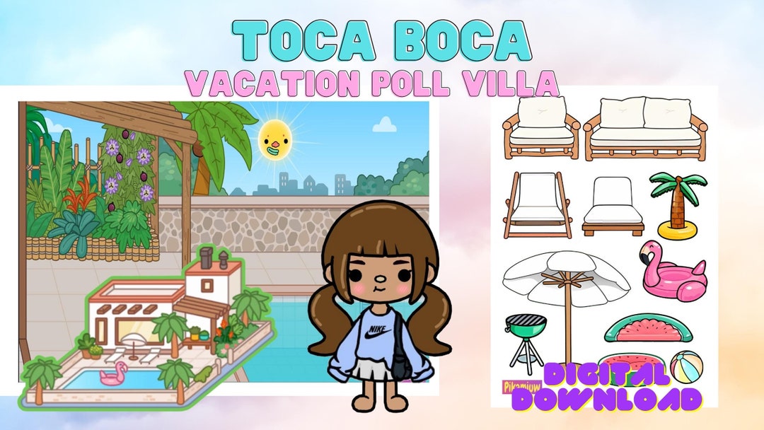 Toca Boca Paper Vacation Pool Villa (all Items)/ Quiet Book Pages ...