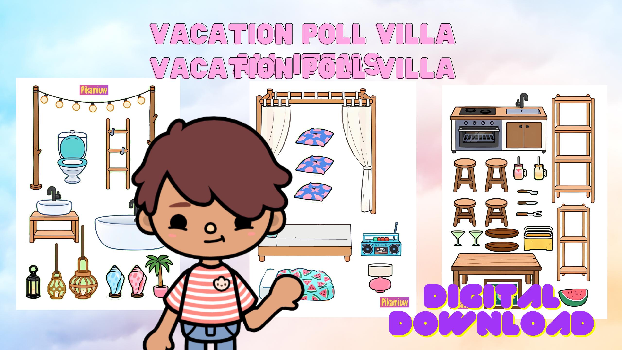 Toca Boca Paper Vacation Pool Villa (all Items)/ Quiet Book Pages ...