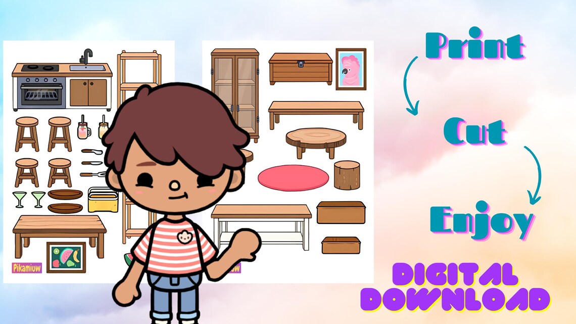 Toca Boca Paper Vacation Pool Villa (all Items)/ Quiet Book Pages ...