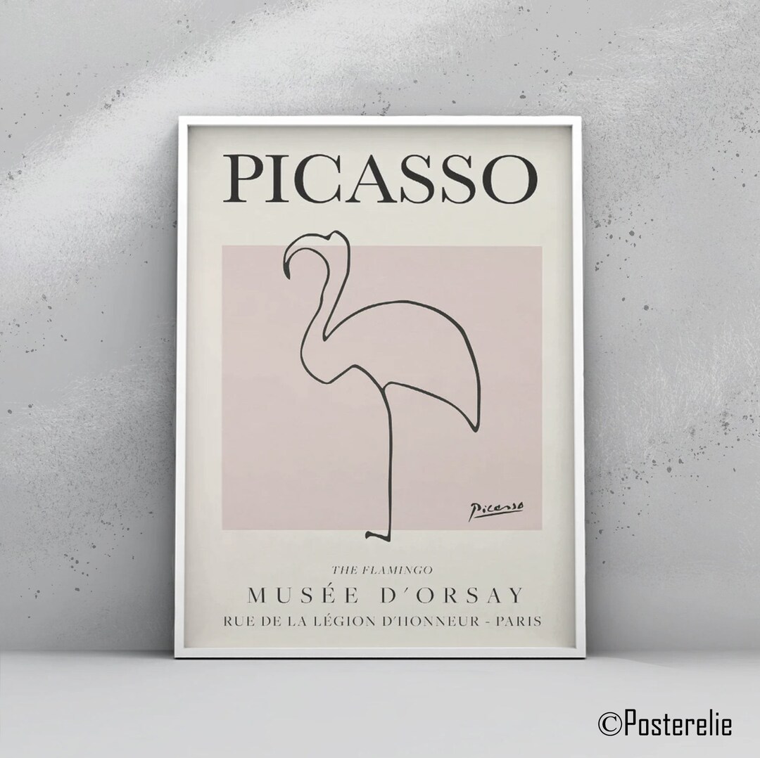 Picasso Flamingo Print, Wall Art, Exhibition Vintage Line Art Poster ...