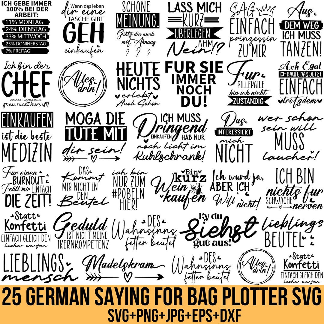 German Sayings for Bags Plotter Svg Bundle, Jute Bag Plotting Svg, One ...