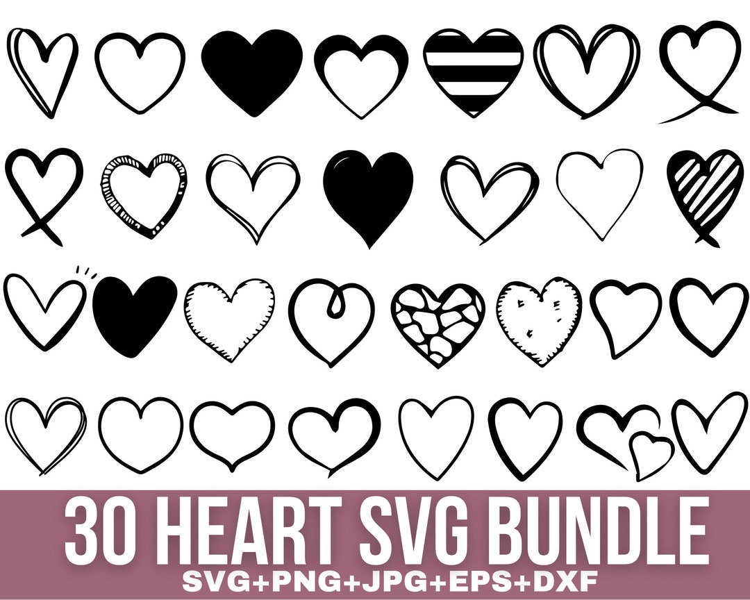 Heart Svg Bundle, Heart Png, Open Heart Svg, Love Svg, Doodle Heart Svg ...