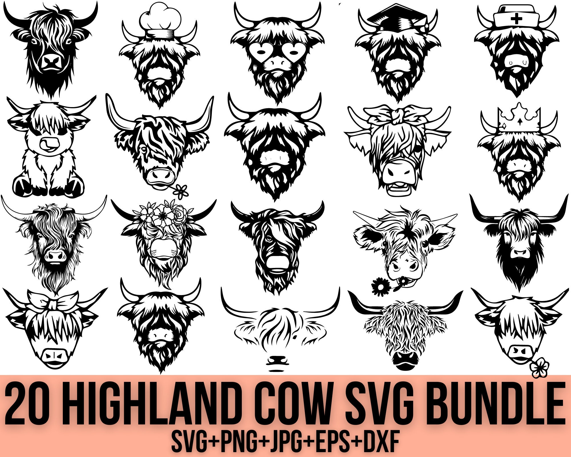 Highland Cow Svg Bundle Bull Head Svg Cow Head Svg Farm - Etsy Hong Kong