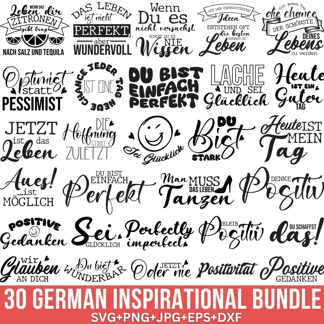 Inspirierende Plotterdatei-Svg-Bundle, Inspirierende deutsche Zitate-Svg, Garman Positive ...