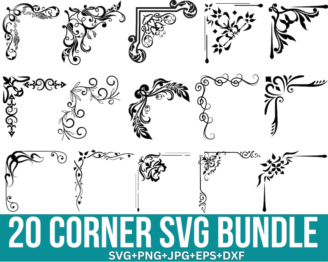 Corner Border Svg Bundle, Corner Svg, Vintage Elements, Floral Corner ...