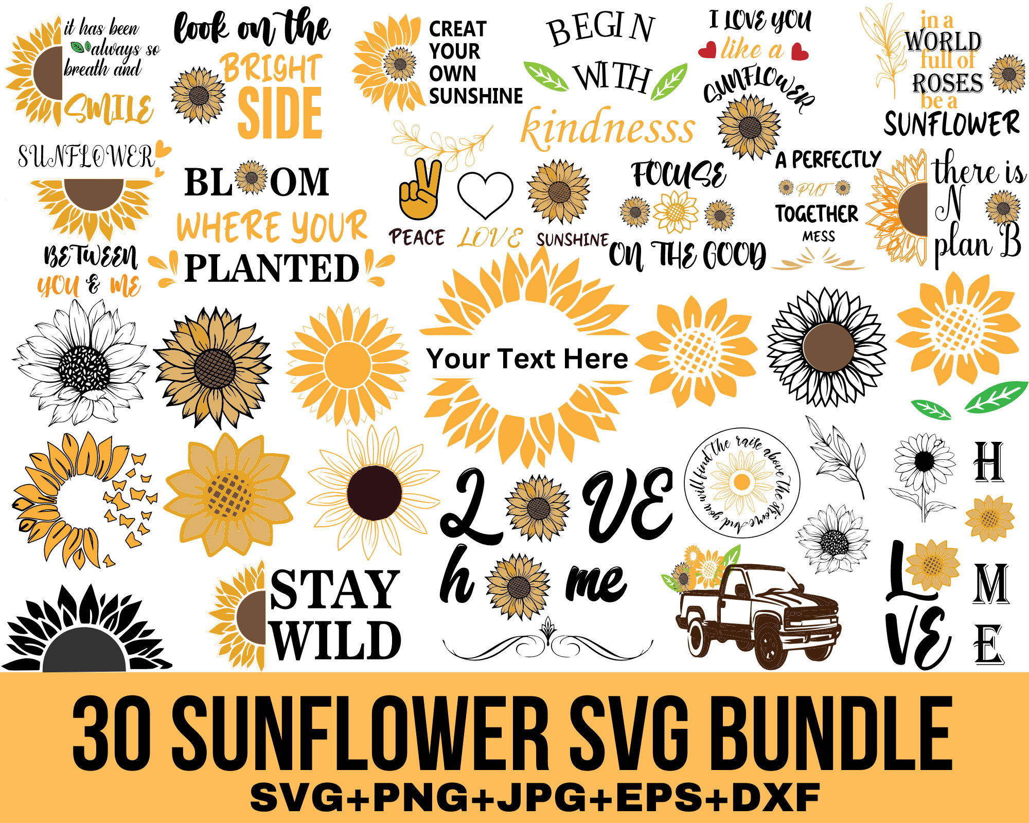 Sunflower SVG Bundle Sunflower Quotes Svg Half Sunflower - Etsy