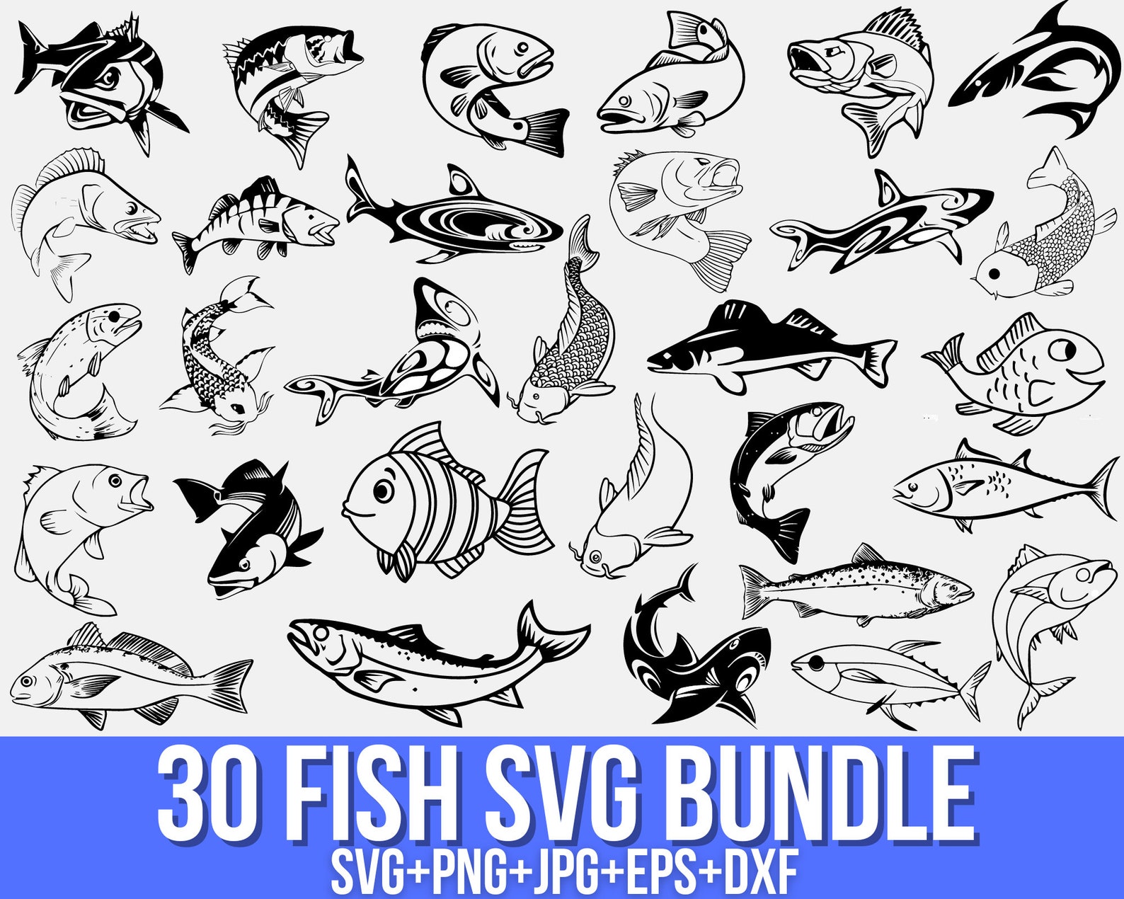 Fish Svg Bundle, Fishing Svg, Shark Svg, Bass Fishing Svg, Fish Png ...