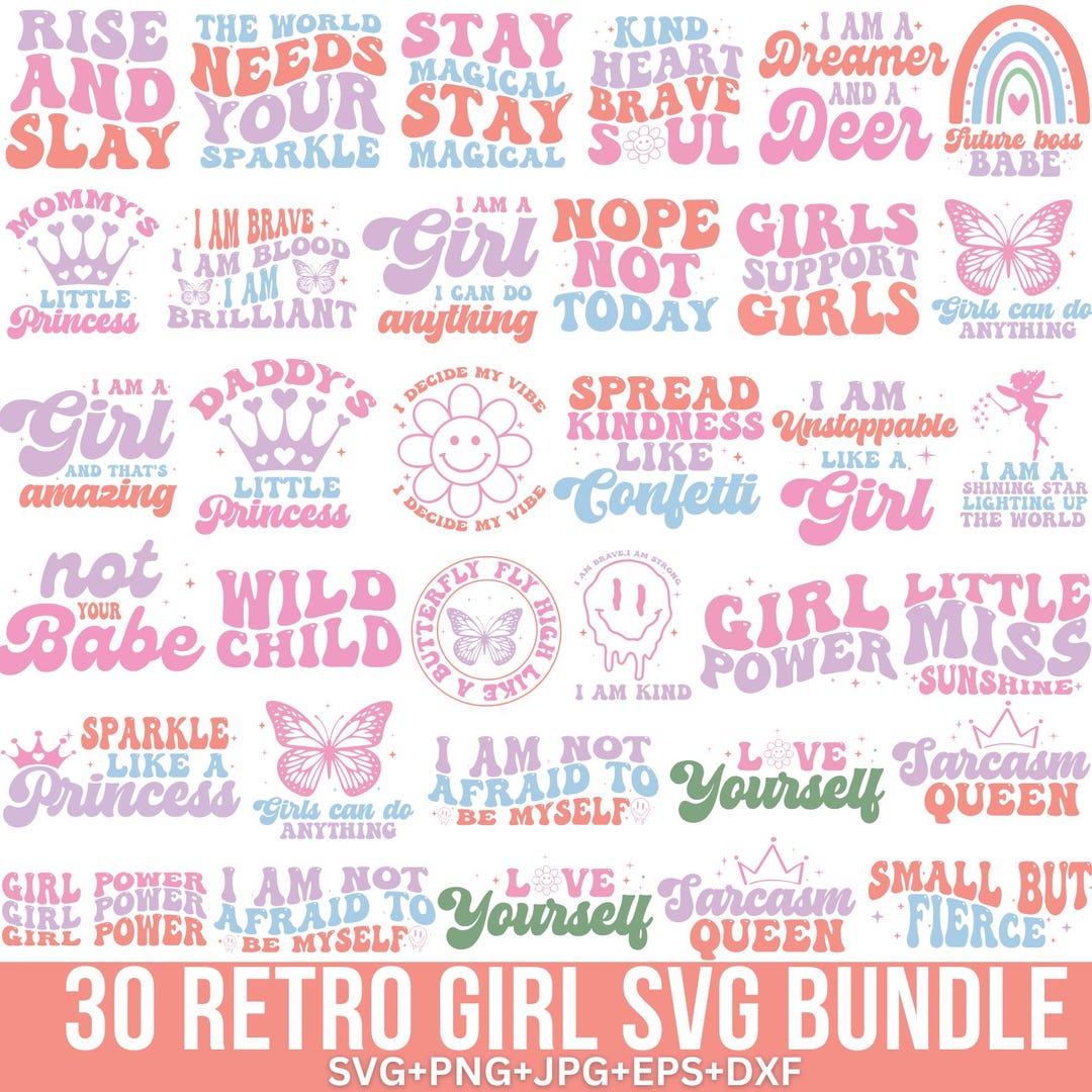 Girl Svg Bundle, Baby Girl Svg, Little Girl Svg, Retro Designs, Little ...