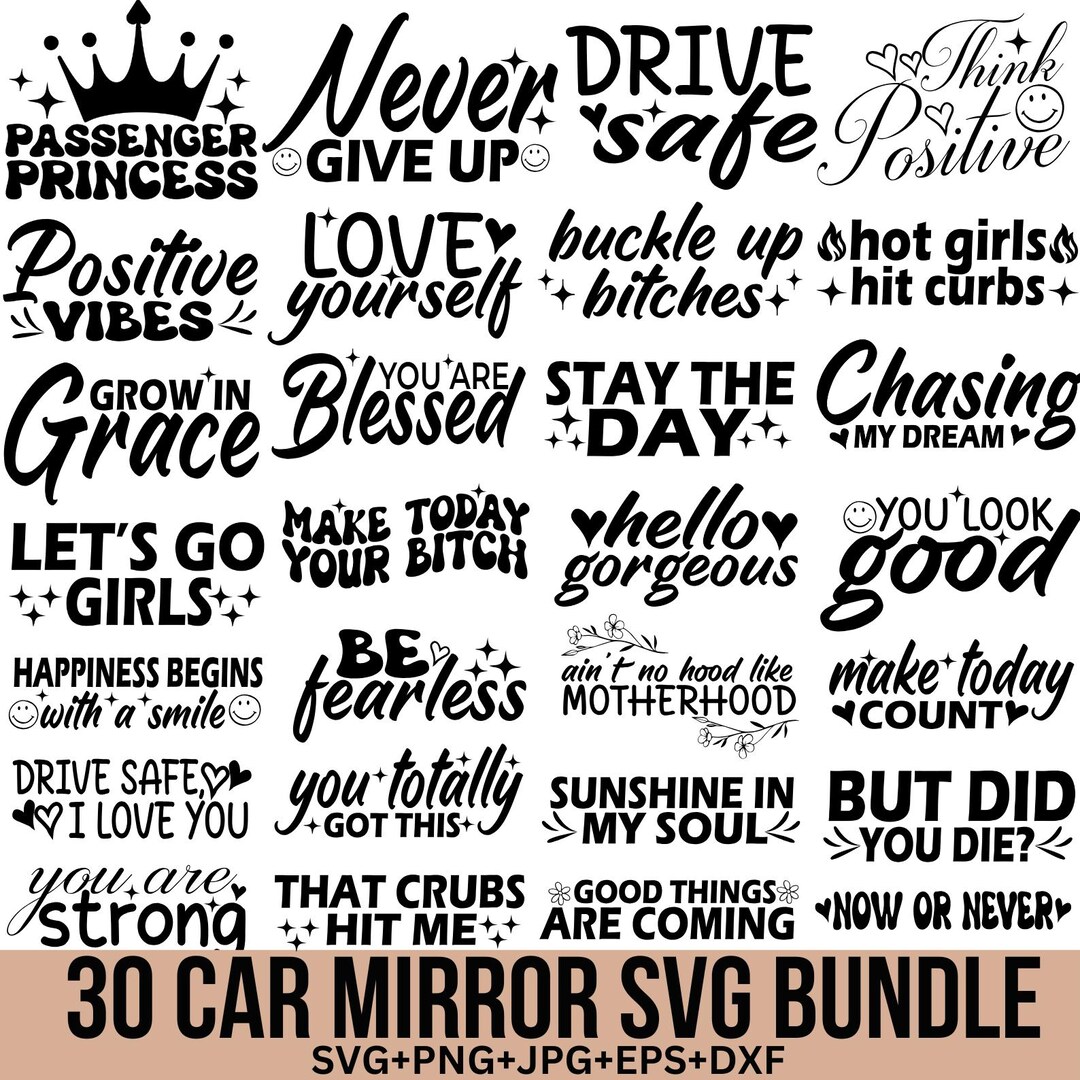 Car Mirror SVG Png Bundle, Rearview Mirror Svg, Inspirational Quotes ...