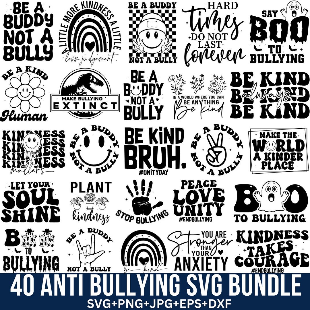 Anti Bullying Svg Bundle, Stop Bullying, Kindness Svg, Be Kind Svg, End ...