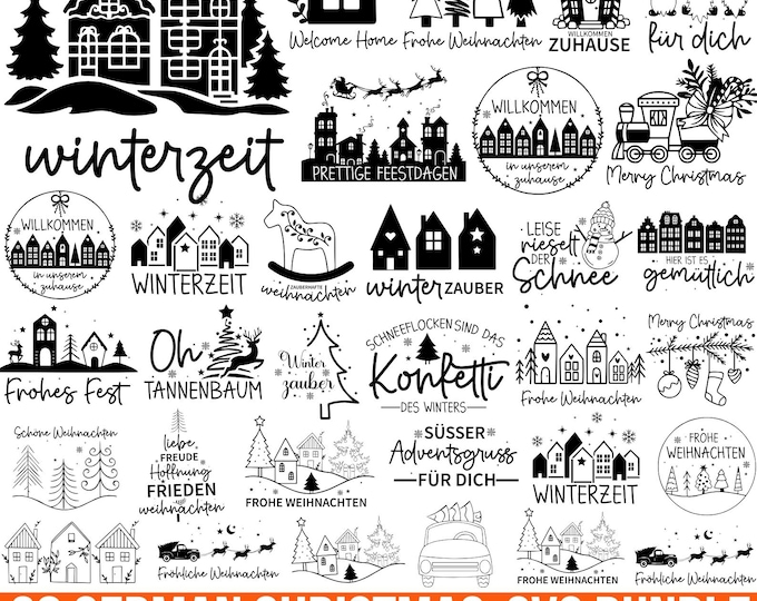 Frohe Weihnachten Christmas Houses SVG – German Ornament Decor (digital ...