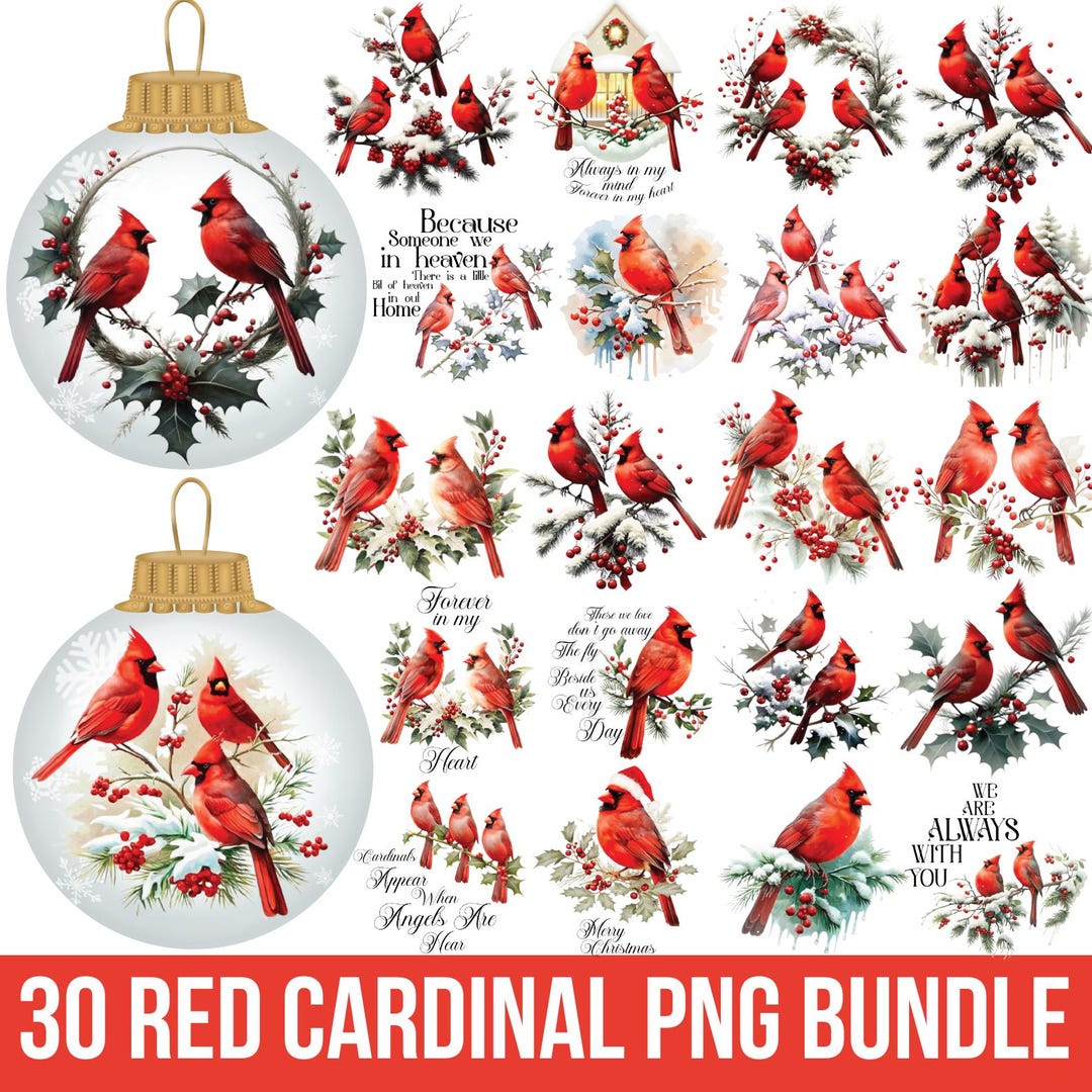 Red Cardinal Christmas Ornament Png Bundle, Cardinal Svg, Memorial ...