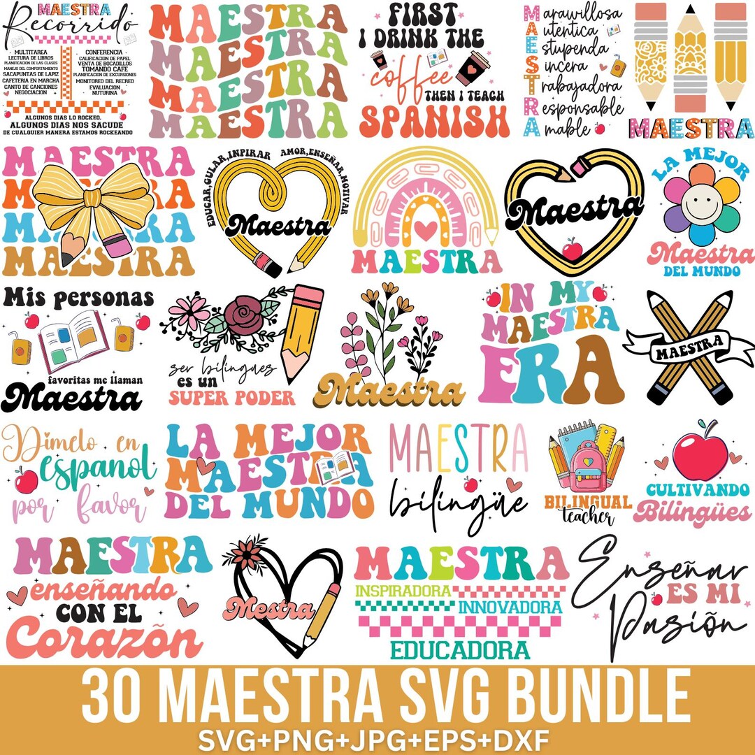 Maestra Svg Bundle, Spanish Teacher Svg, Rainbow Maestra Pngs, Latina ...
