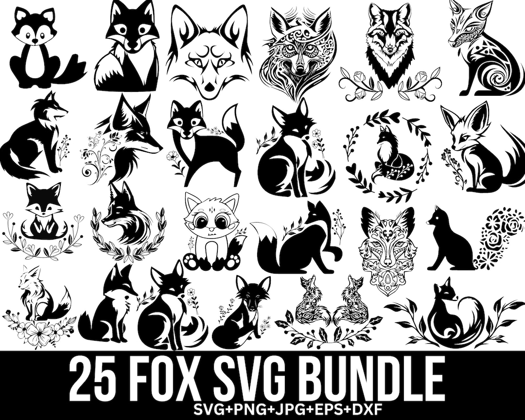 Fox Svg Bundle, Fox Face Svg, Fox Mascot Svg, Black Animal Design, Wild ...