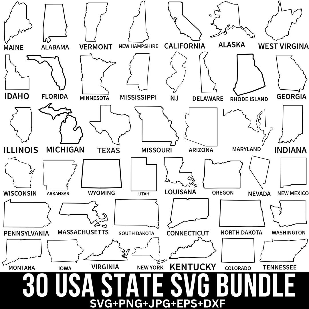 USA States Svg Bundle, Simple State Outlines, United States of America ...