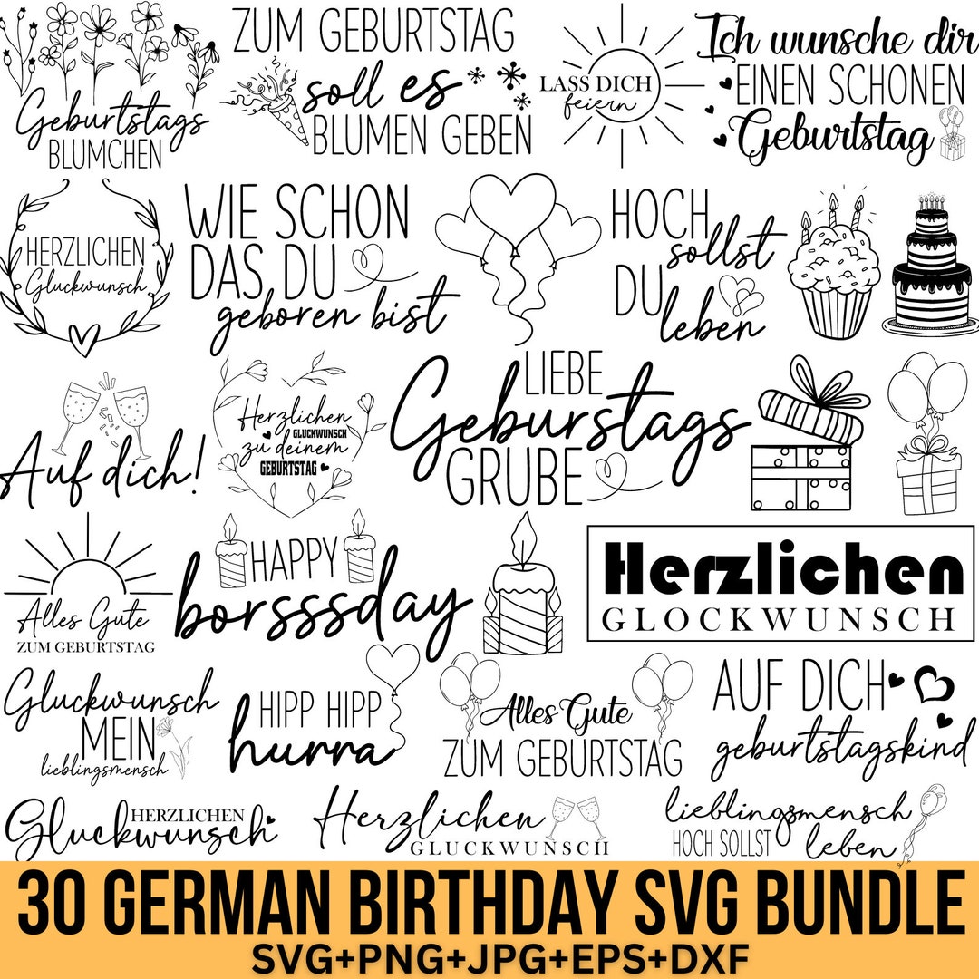 German Birthday Plotter File Bundle Svg, Birthday Sayings German ...