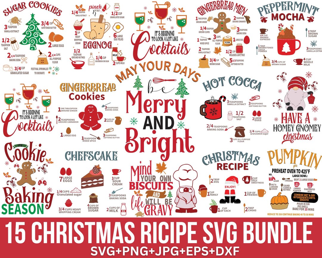Christmas Recipes Svg Bundle, Cookie Recipe Svg, Gingerbread Cookie Svg, Farmhouse Kitchen ...