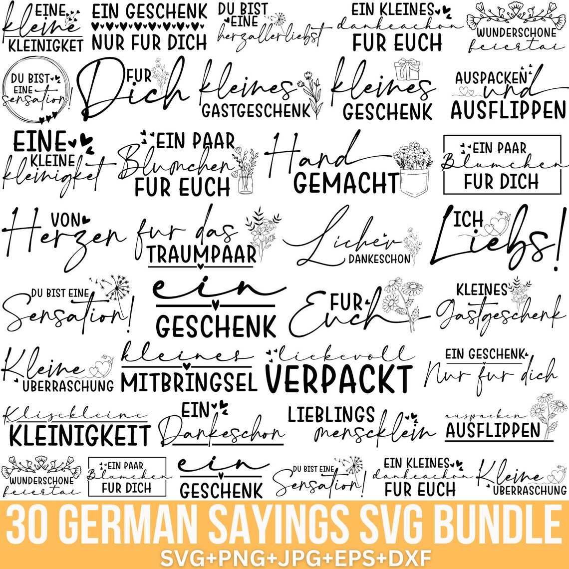 German Sayings Plotterdetai Svg Bundle, Label Lettering, Keychain ...