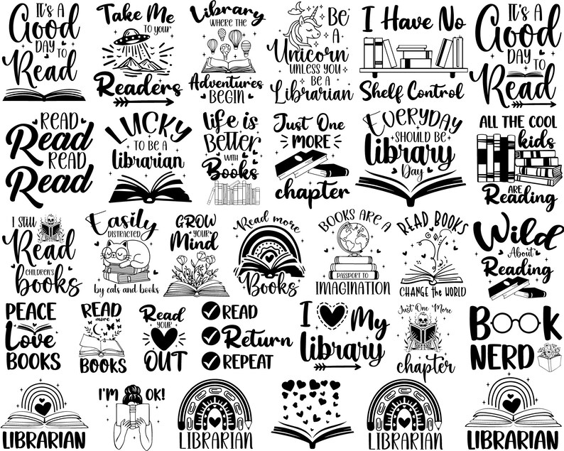 Librarian Svg Png Bundle, Book Quotes Svg, Book Lovers Svg, Book Svg ...