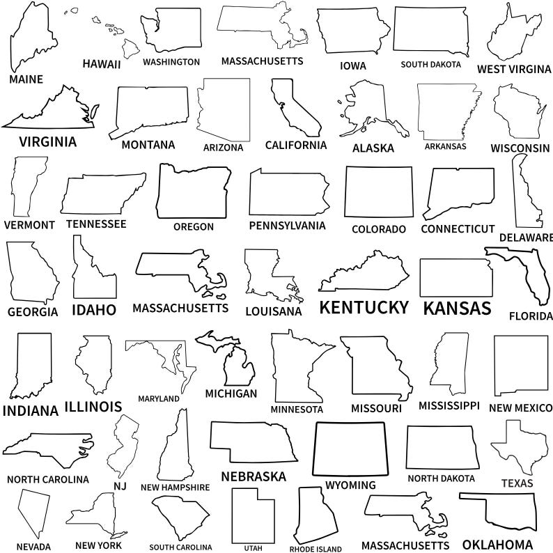 USA States Svg Bundle, Simple State Outlines, United States of America ...