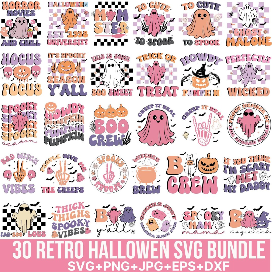 Retro Halloween Svg Bundle, Witch Svg, Spooky Svg, Ghost Svg, Hippie ...