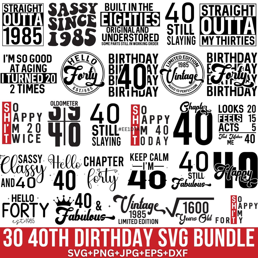 40th Birthday Svg Bundle, Hello 40th Birthday Svg, Vintage 1985 ...