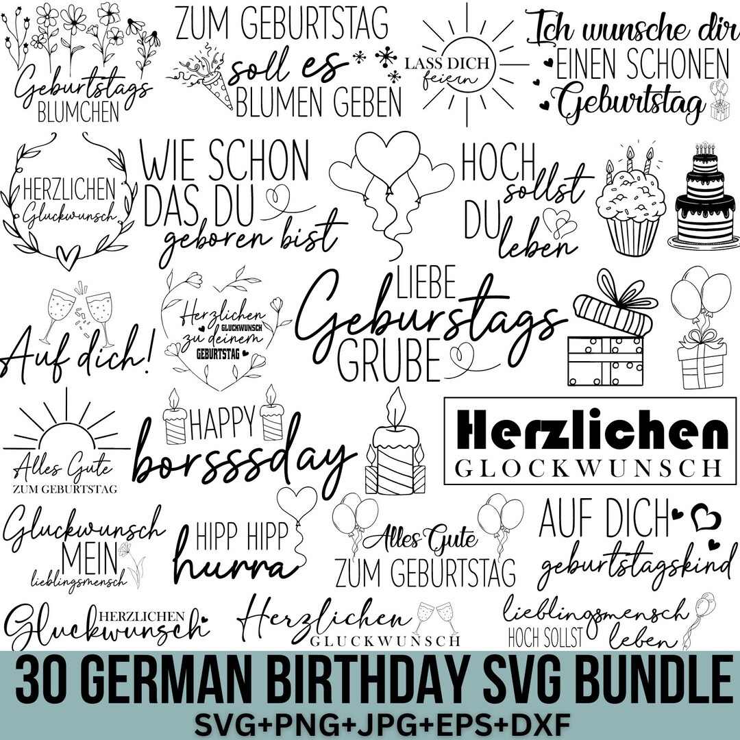 German Birthday Plotter File Svg Bundle, German Birthday Sayings ...