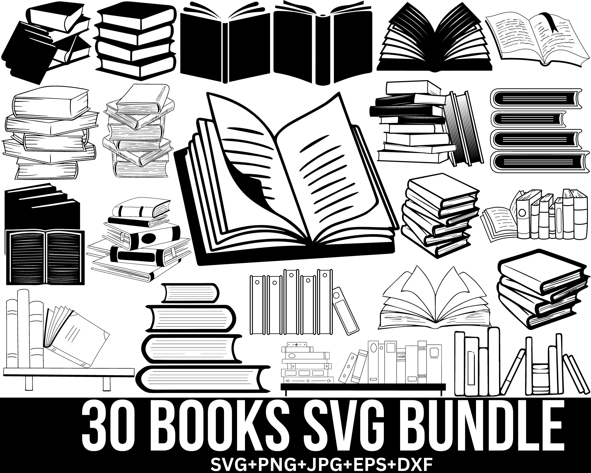 Book Svg Bundle, Book Lover Svg, Stack of Books Svg, Floral Book Svg ...