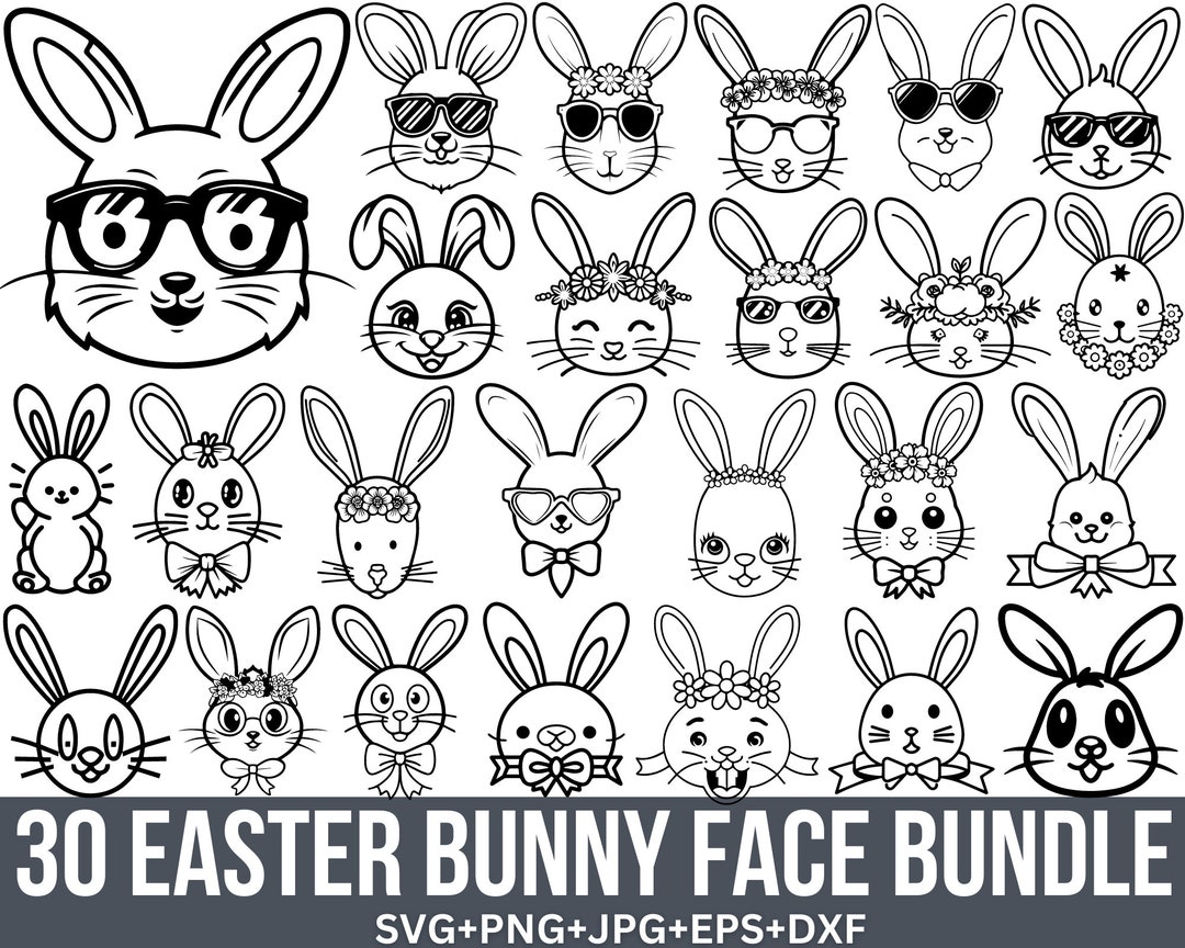 Easter Bunny Face Svg Bundle, Rabbit Easter Svg, Cute Easter Bunny Svg ...
