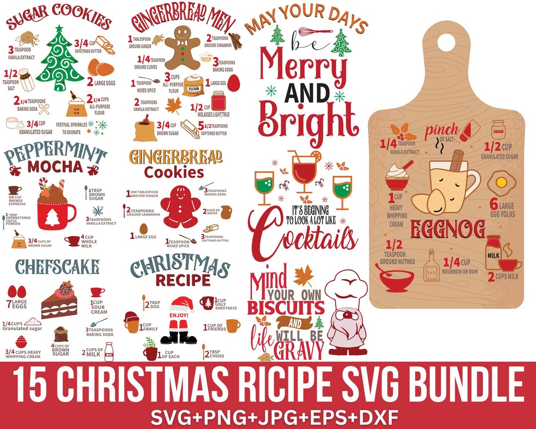 Christmas Recipes Svg Bundle, Cookie Recipe Svg, Gingerbread Cookie Svg ...