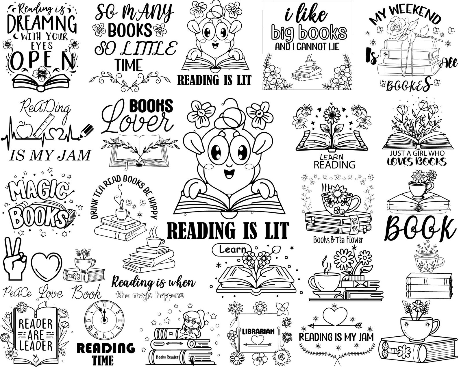 Reading Book Svg Bundle, Book Quotes Svg, Book Lover Svg, Floral Book ...