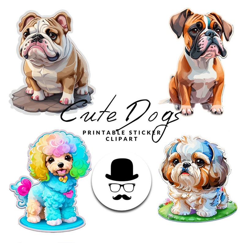 Cute Dog Clipart Printable Digital Stickers Pack, Commercial Use, PNG ...