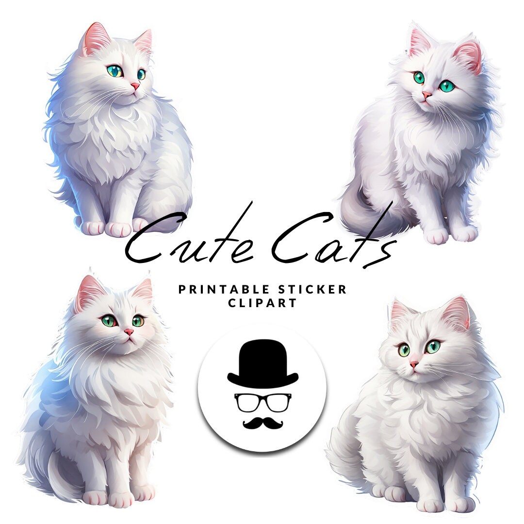Cute Cat Sticker Pack, Printable Digital Clipart, Commercial Use, PNG ...