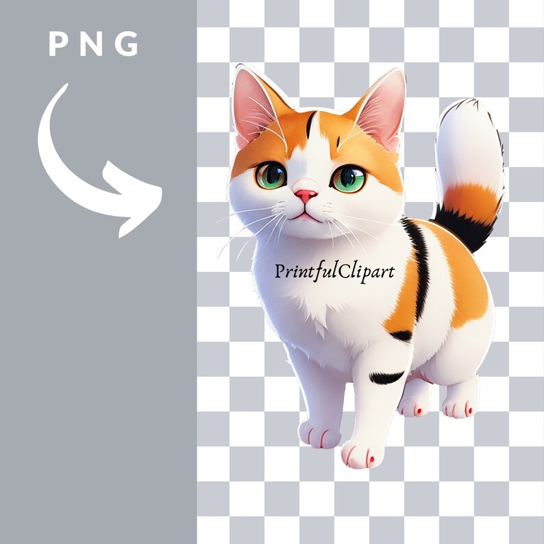 Cute Cat Clipart Pack, Printable Digital Clipart, Commercial Use, PNG ...