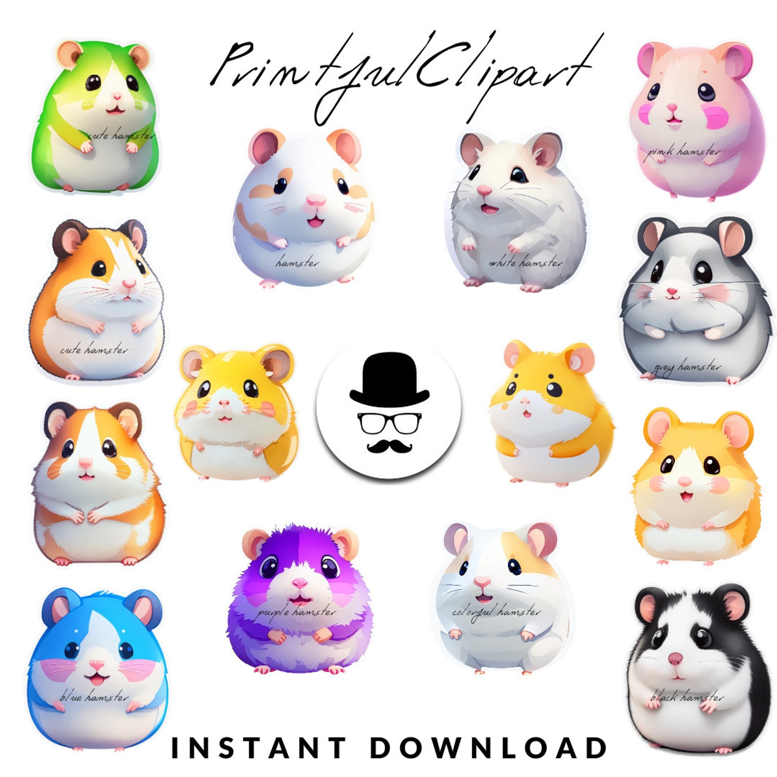 Cute Hamster Sticker Pack, 15 Printable Digital Hamster Clipart ...