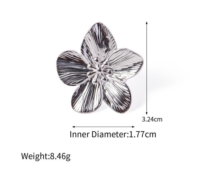 Large Flower Ring Silver,chunky Big Flower Blossom Ring for Elegant ...