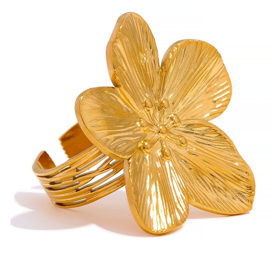 Large Flower Ring Gold,chunky Big Flower Blossom Ring for Elegant Women ...