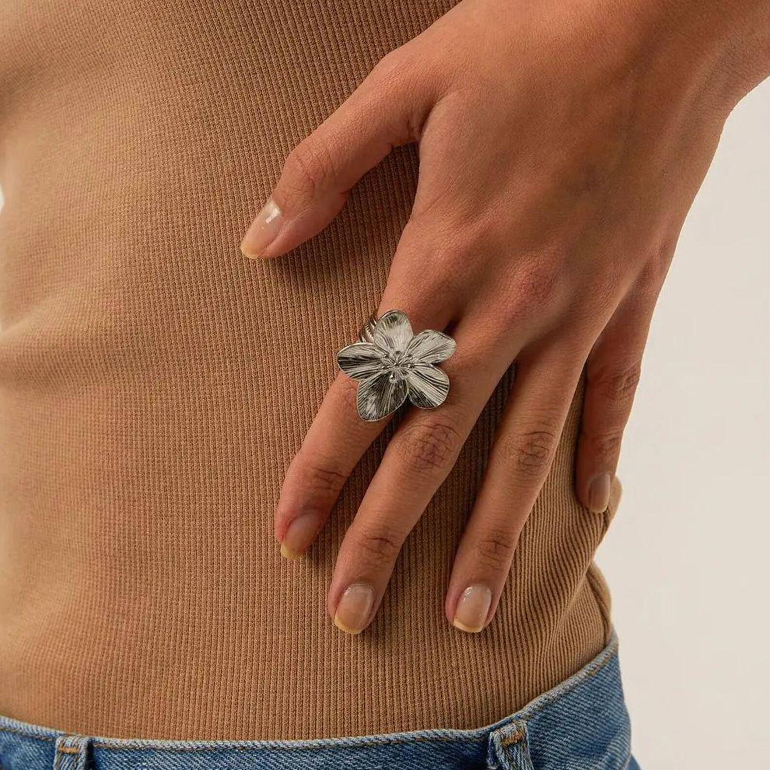 Large Flower Ring Silver,chunky Big Flower Blossom Ring for Elegant ...