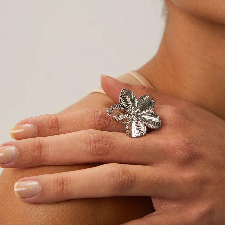 Large Flower Ring Silver,chunky Big Flower Blossom Ring for Elegant ...