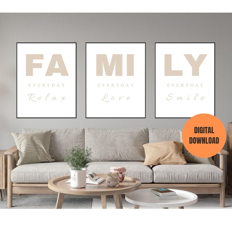 Set of 3 Modern Art Printable | FAMILY | Wall Art | Printable Art | 16in X 20inch Size of Each ...