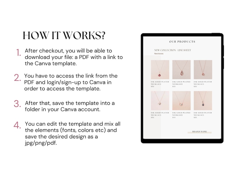 Jewelry Line Sheet Digital Template, Wholesale Line Sheet Canva ...